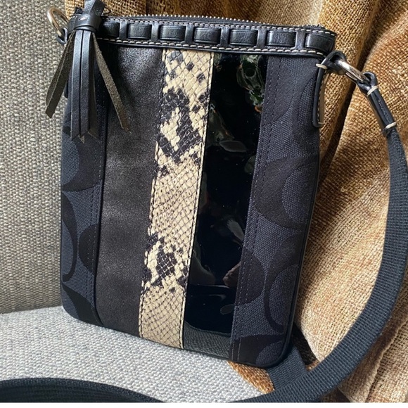 Coach | Bags | Coach Crossbody Purse Leather Snake Skinstriped ...